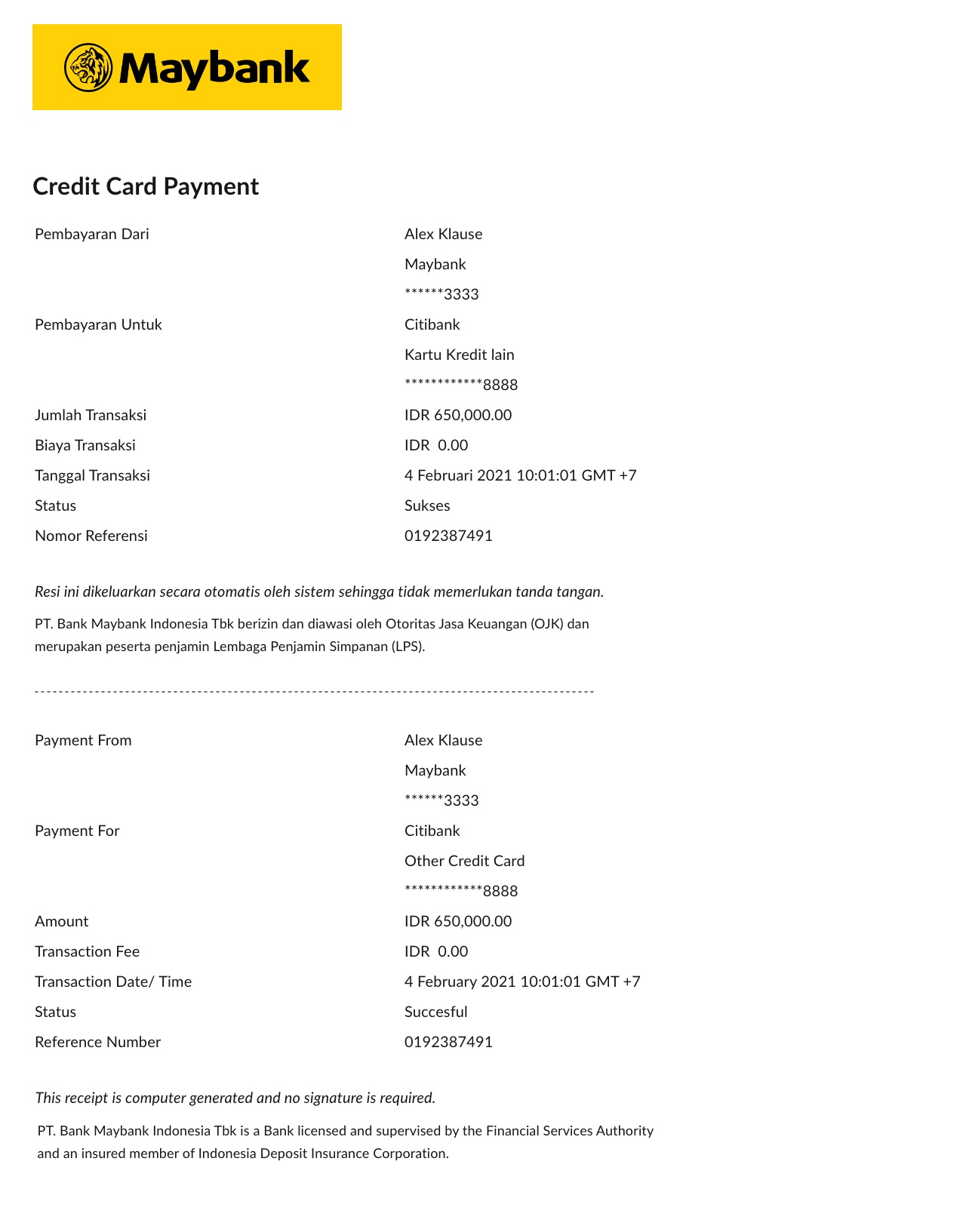 Pembayaran Kartu Kredit