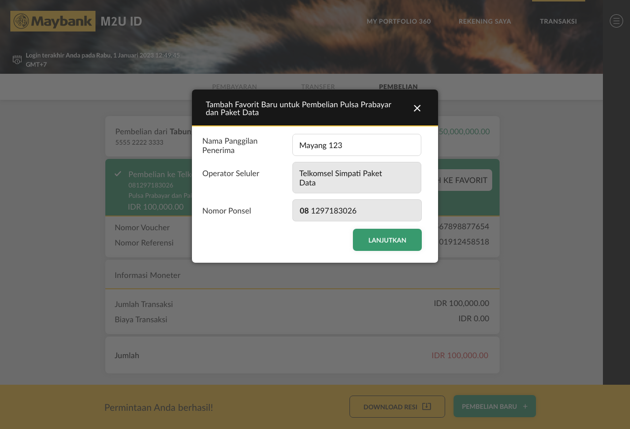 Atur Favorit Transaksi via M2U ID Web