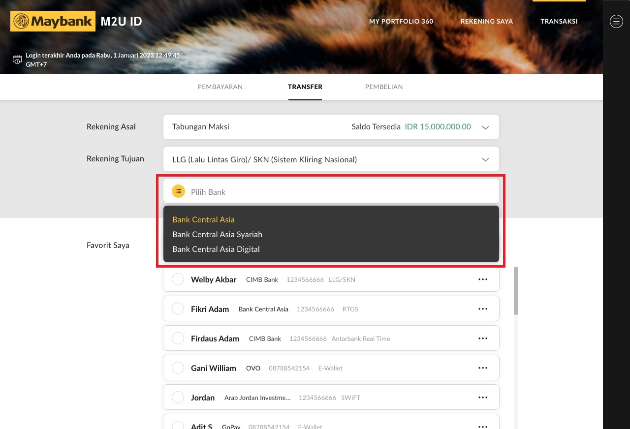Panduan transfer LLG atau SKN via M2U ID Web