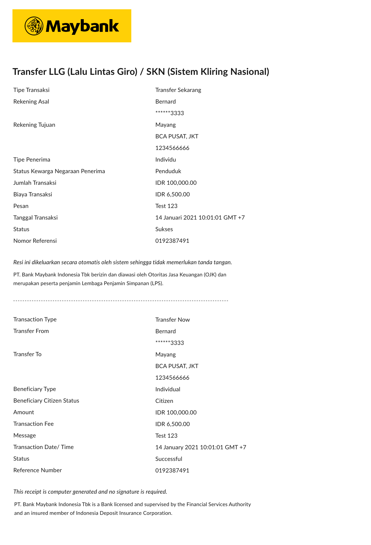 Panduan transfer LLG atau SKN via M2U ID Web