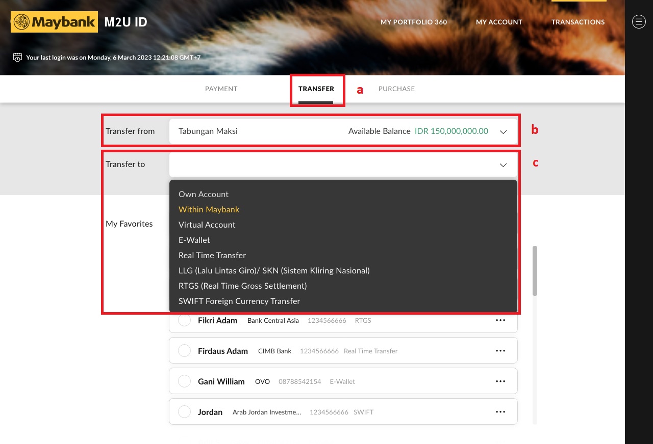 How to transfer between Maybank Saving Accounts