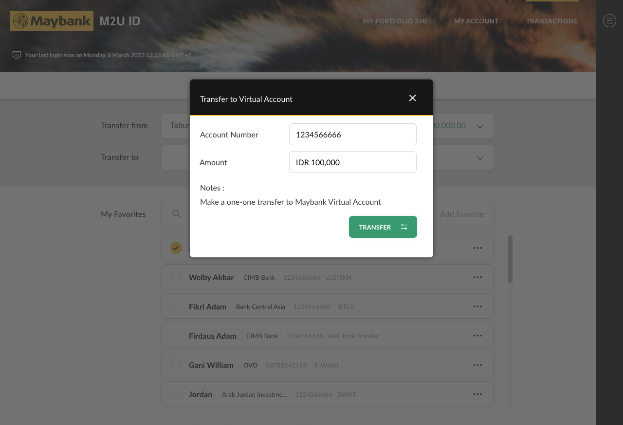 Panduan transfer virtual account via M2U ID Web