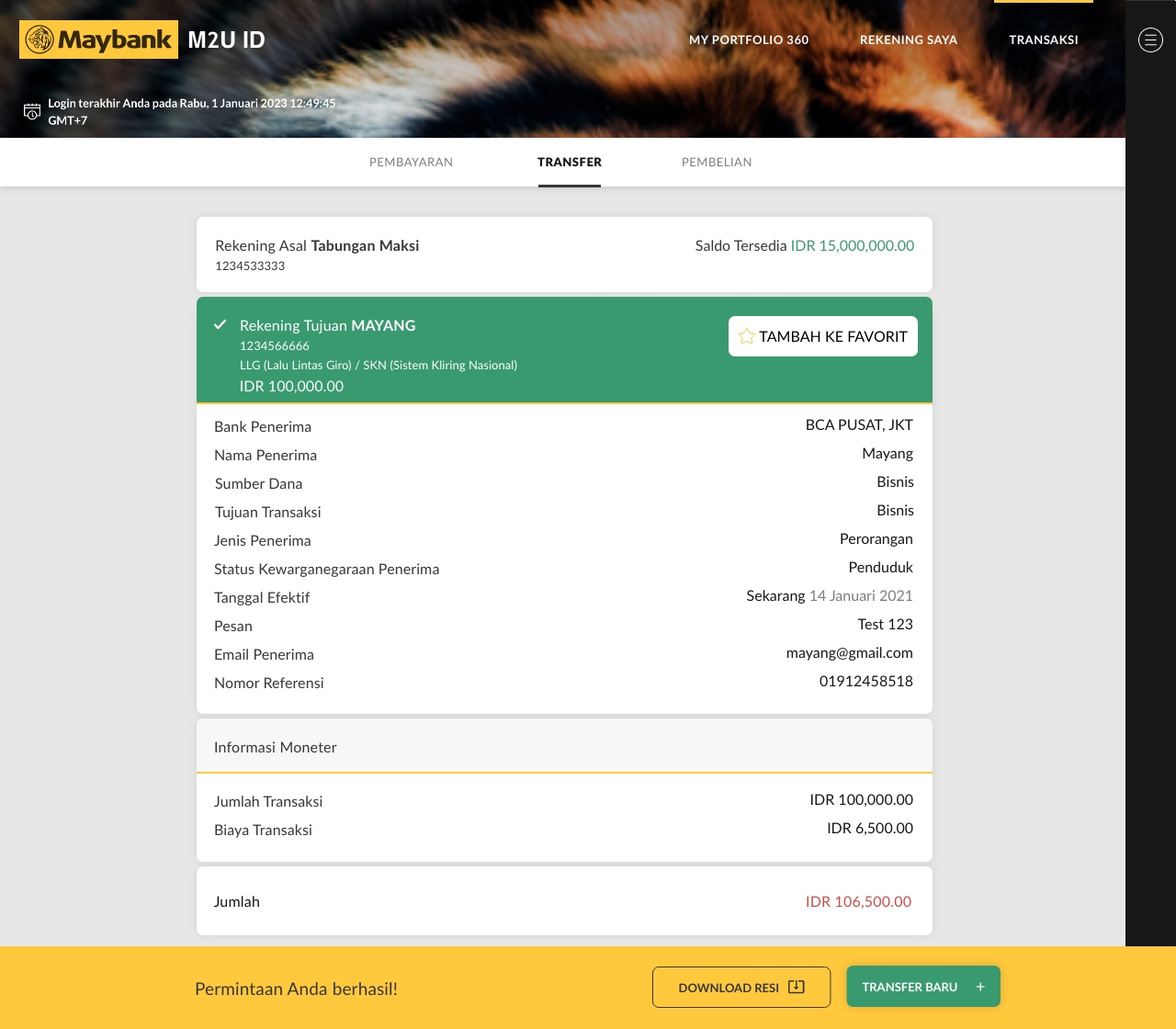 Panduan transfer LLG atau SKN via M2U ID Web