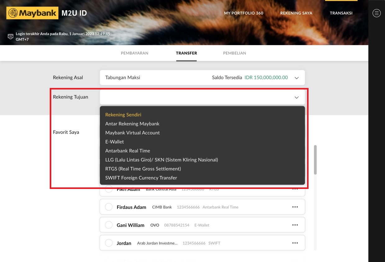 Kelola transaksi via M2U ID Web