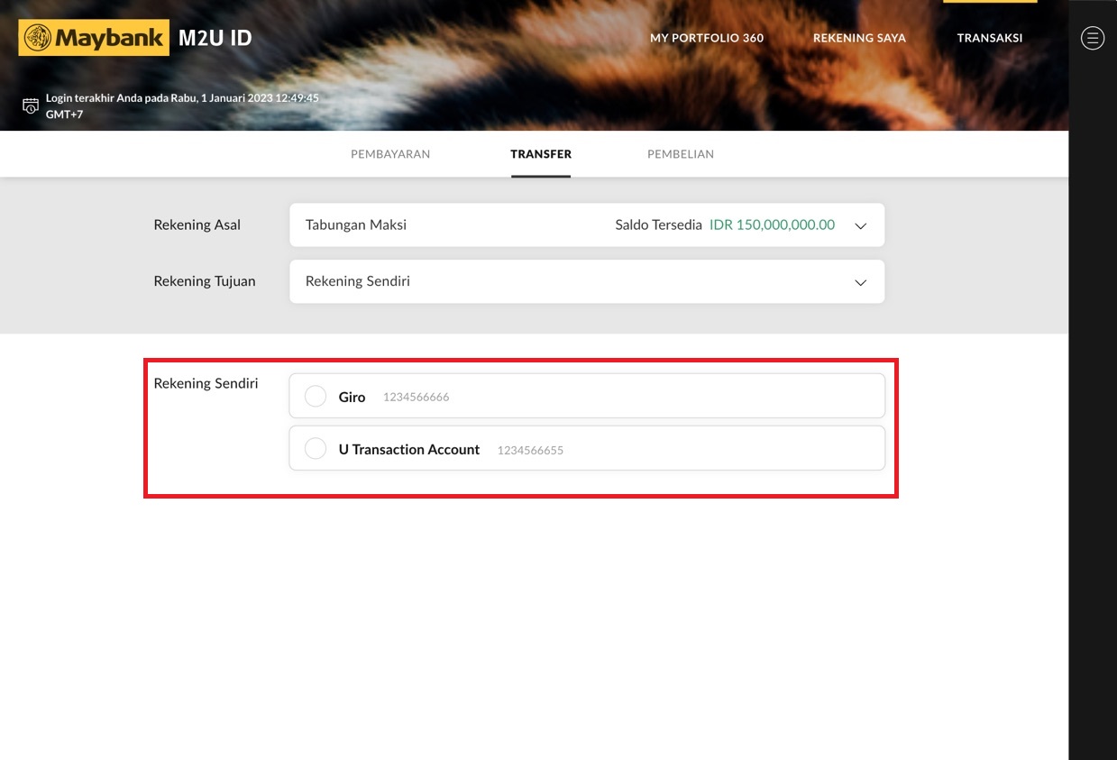 Kelola transaksi via M2U ID Web