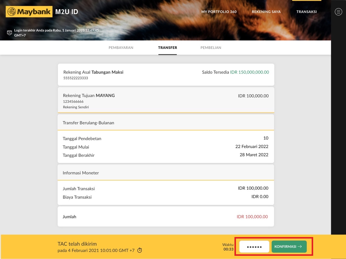 Kelola transaksi via M2U ID Web